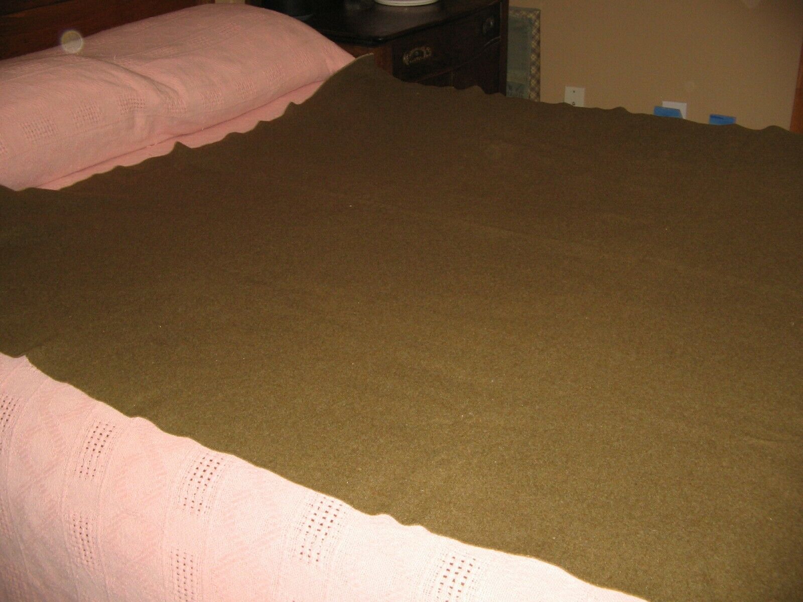 Vintage Army / Army Style Wool Blanket Dark Olive Green 54 " X 74 ...