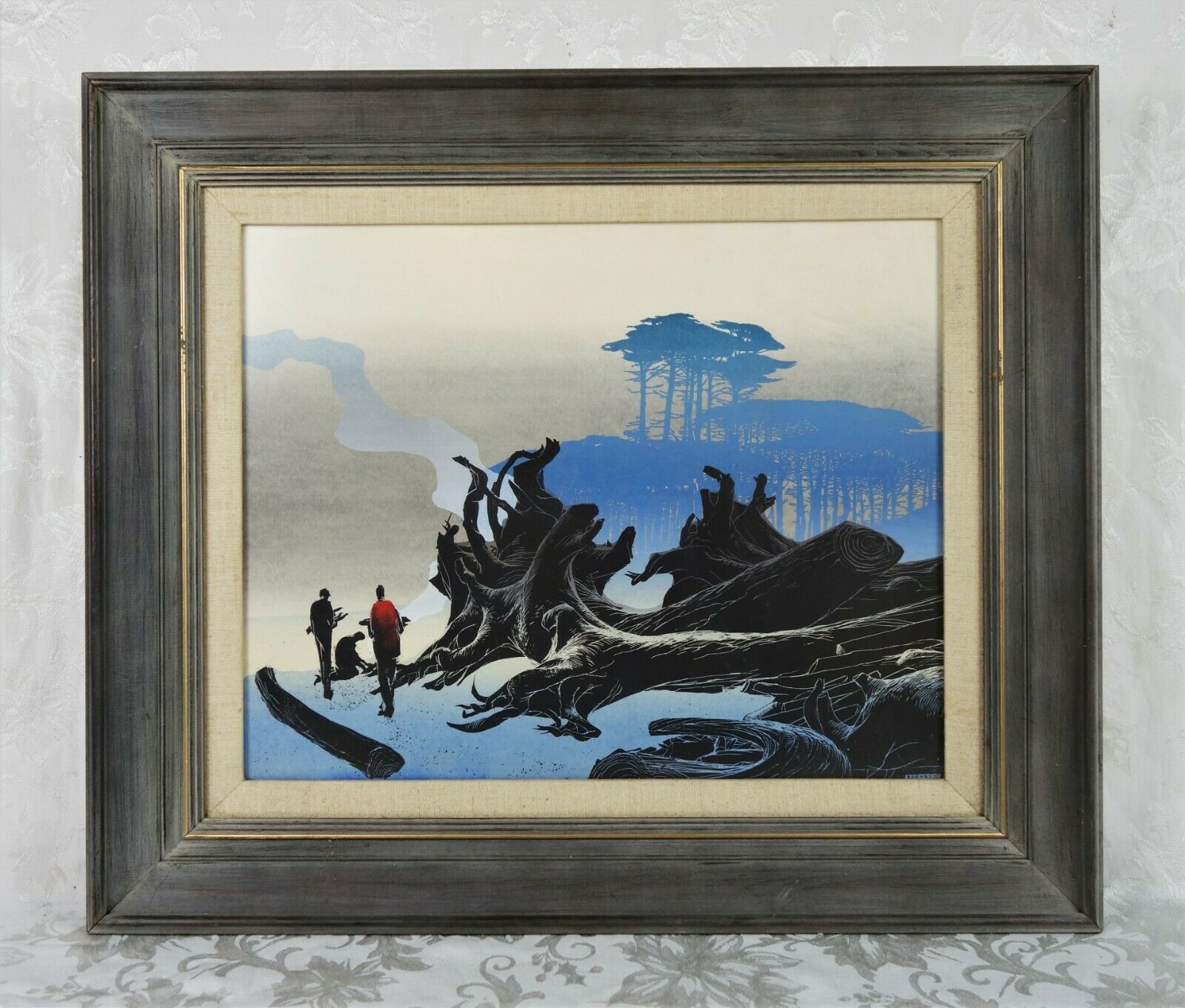 Vintage Elton Bennett Driftwood Fire Framed Art Rare Serigraph Print ...