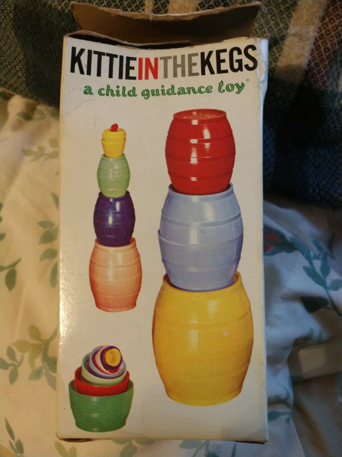 Vtg 1953 Kittie In The Kegs No. 80 Nesting Barrels Set Of 7 USA Toy W ...