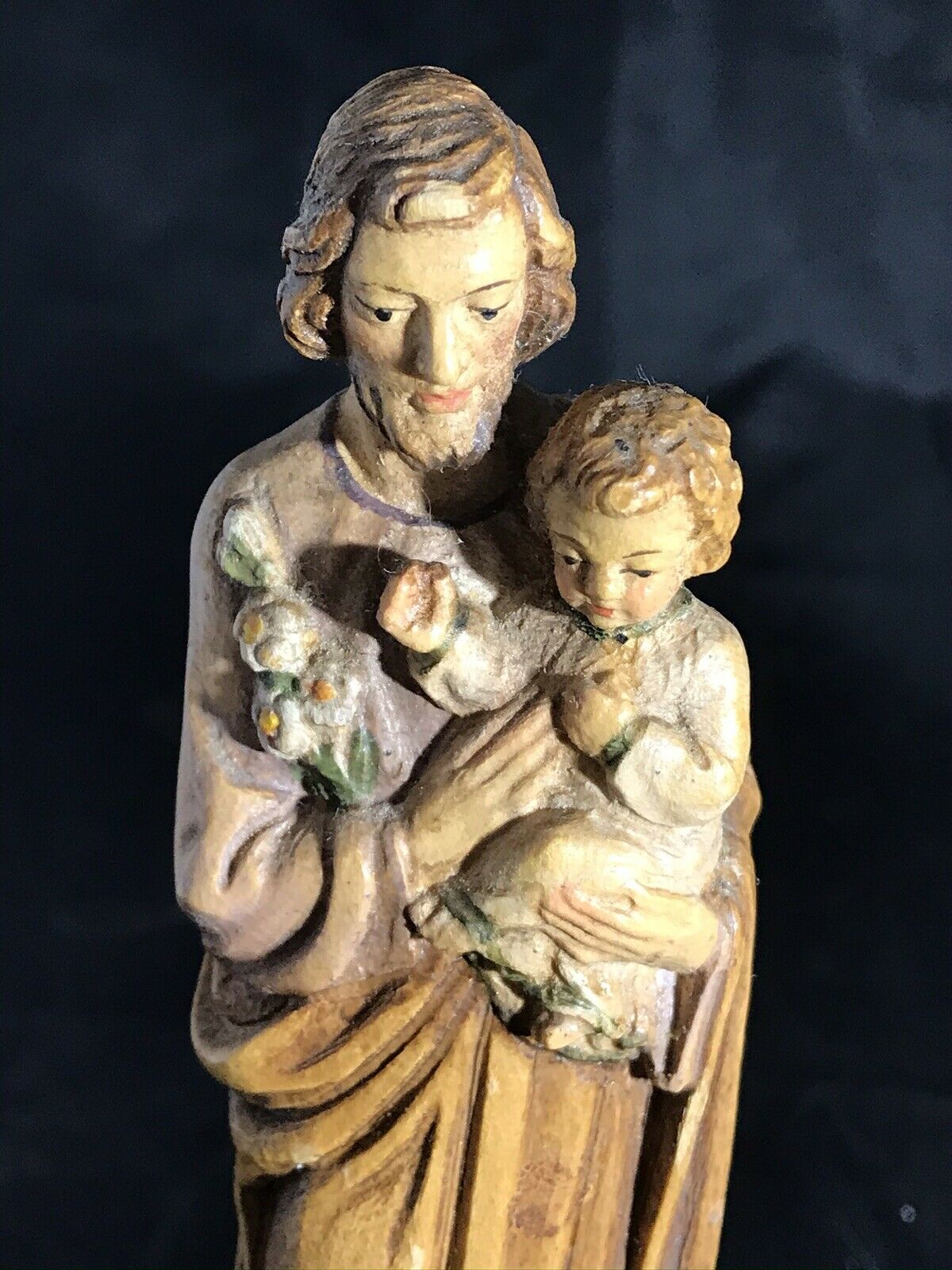 Vintage Hand Carved Wood Joseph With Baby Jesus Religious Catholic ...