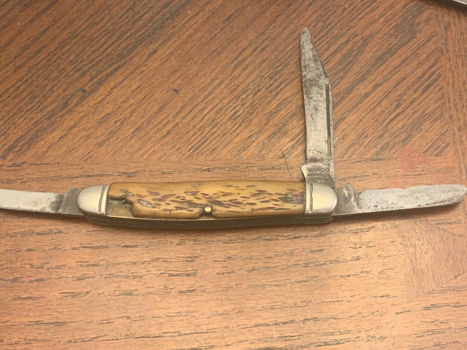 Vintage Wards Made In USA Three Blade Bone Handle Pocket Knife | #16653992