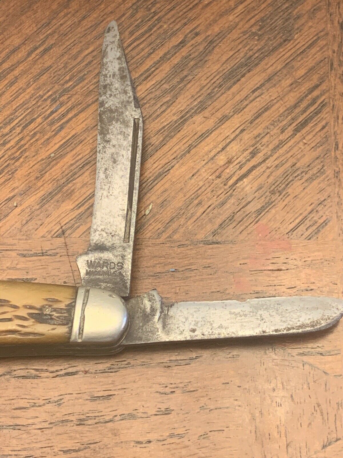 Vintage Wards Made In USA Three Blade Bone Handle Pocket Knife | #16653992