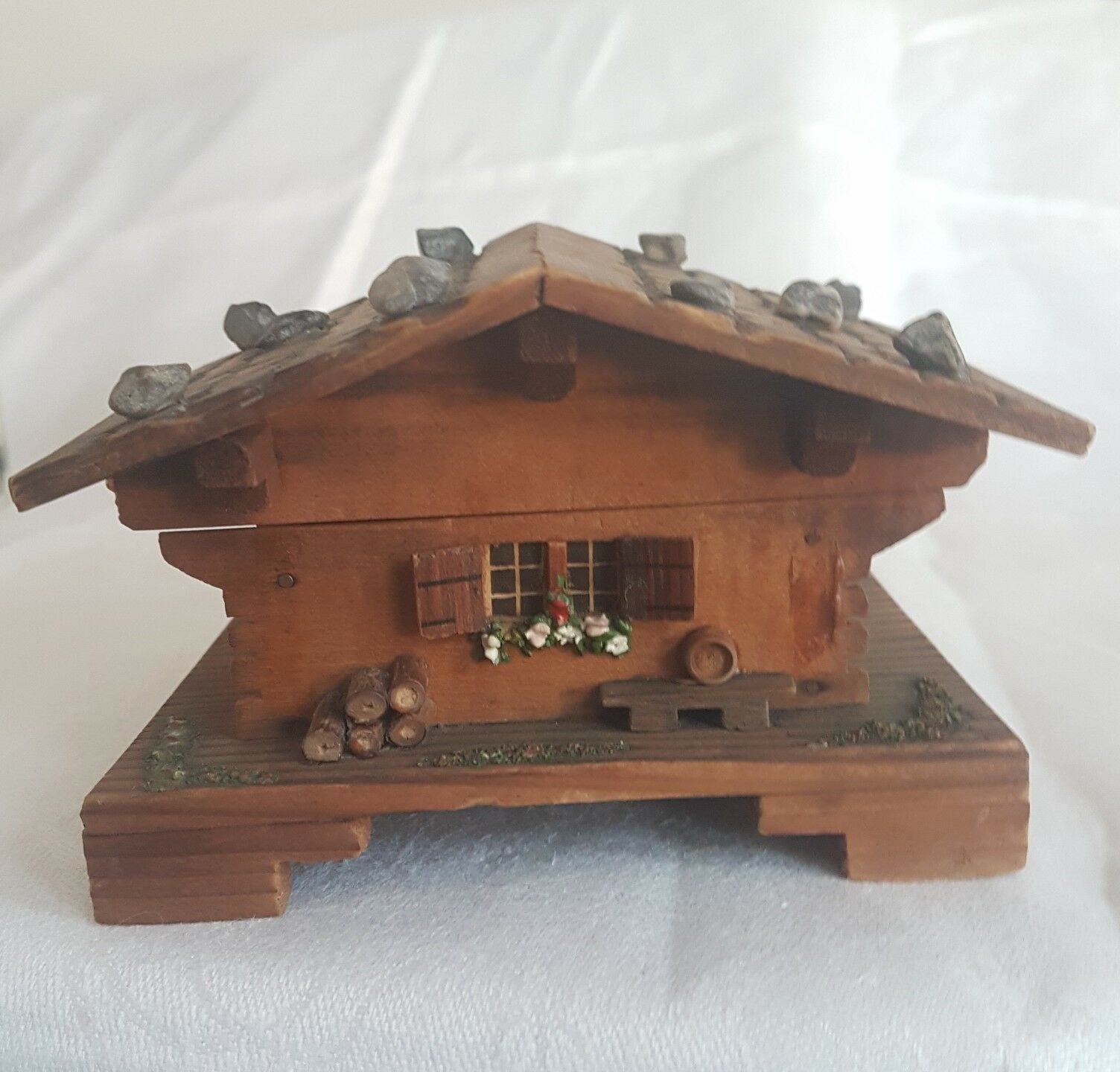 Swiss Cuendet Music Box Trinket Stash Cabin Alps Cottage Roof Hinge ...