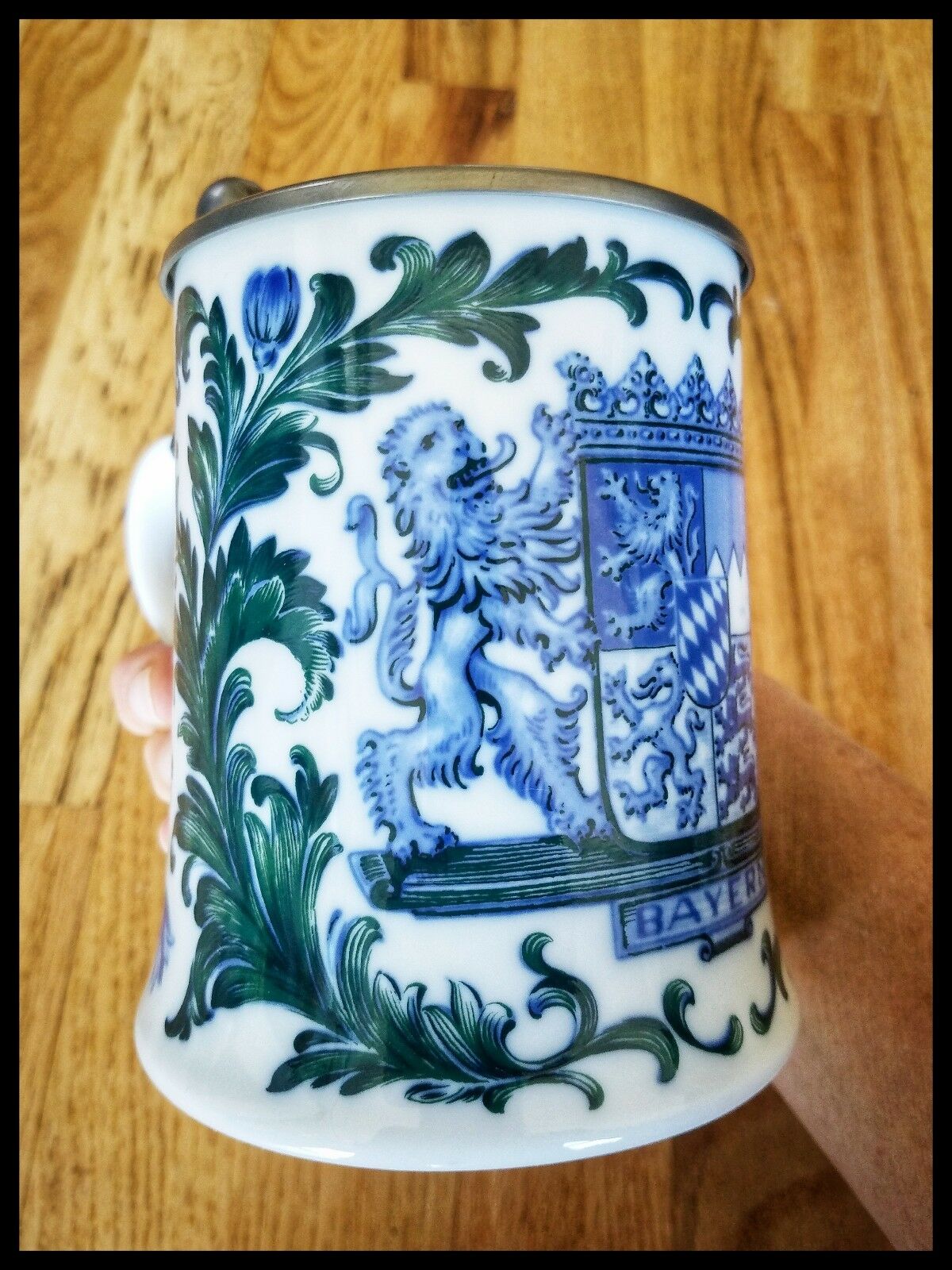 WEST GERMANY BAYERN COAT OF ARMS ECHT KOBALT BEER STEIN WITH ZINN ...