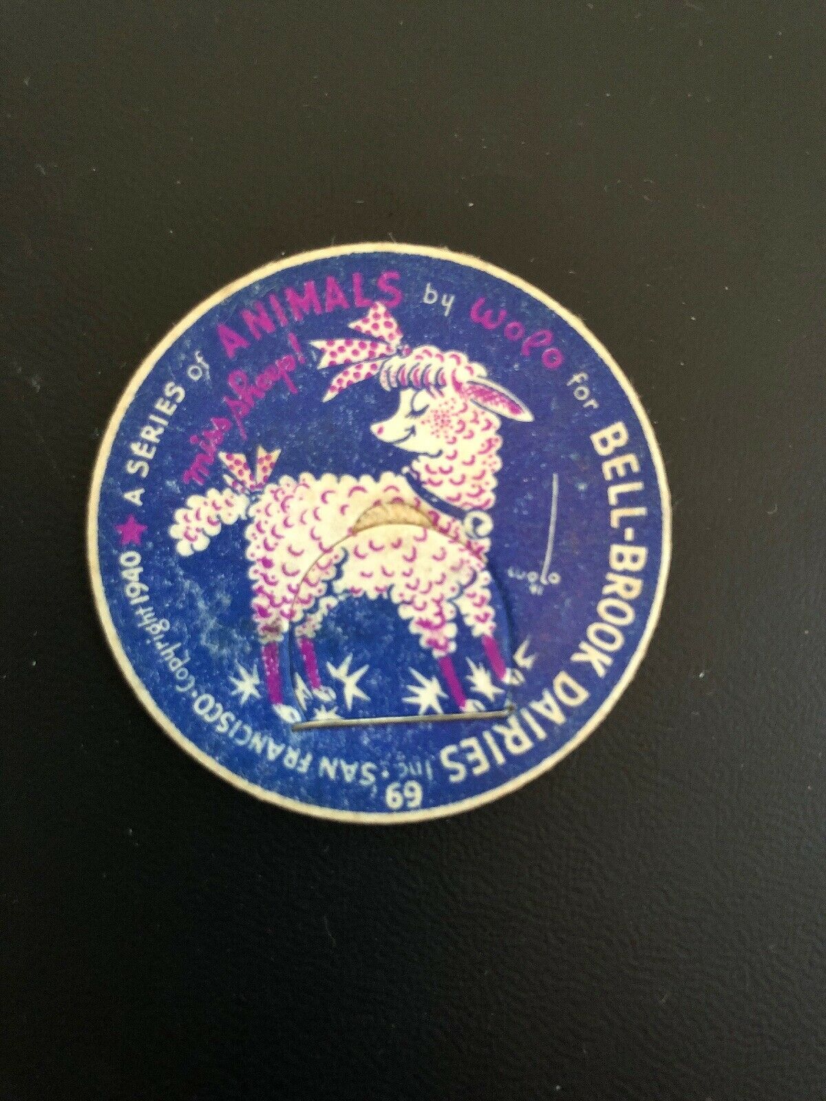 1940 Milk Bottle Cap - Animals By Wolo Bell - Brook Miss Sheep - San ...