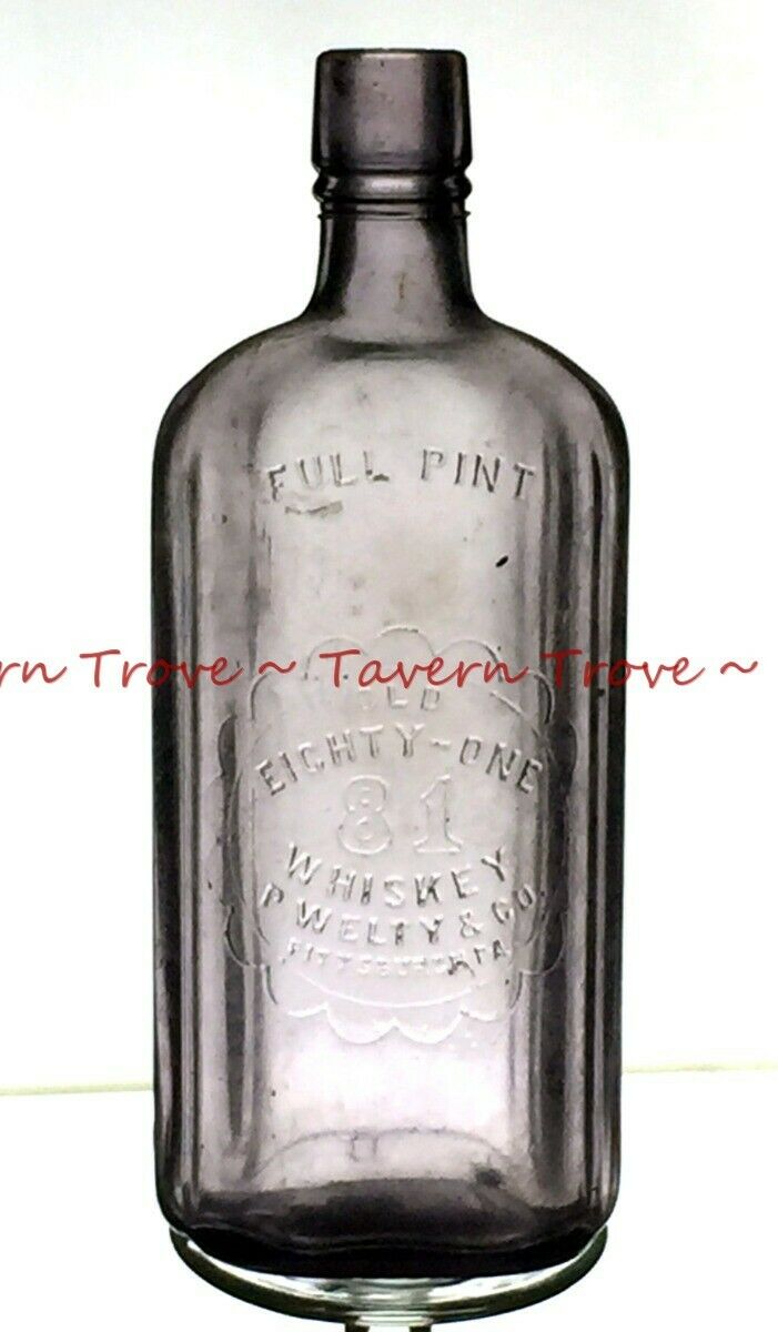 Rare Ca. 1910 OLD EIGHTY - ONE WHISKEY Embossed Pint Bottle | #16612151