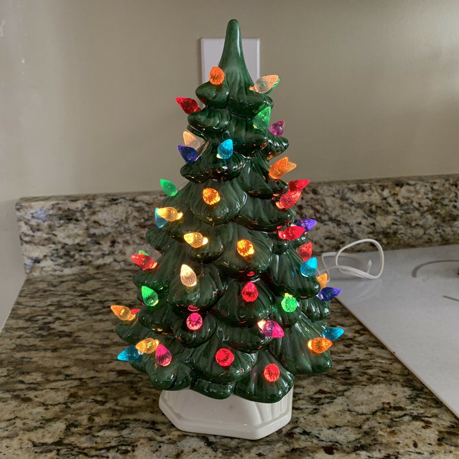 Vintage Holland Mold Ceramic 12” Green Christmas Tree White Lighted ...