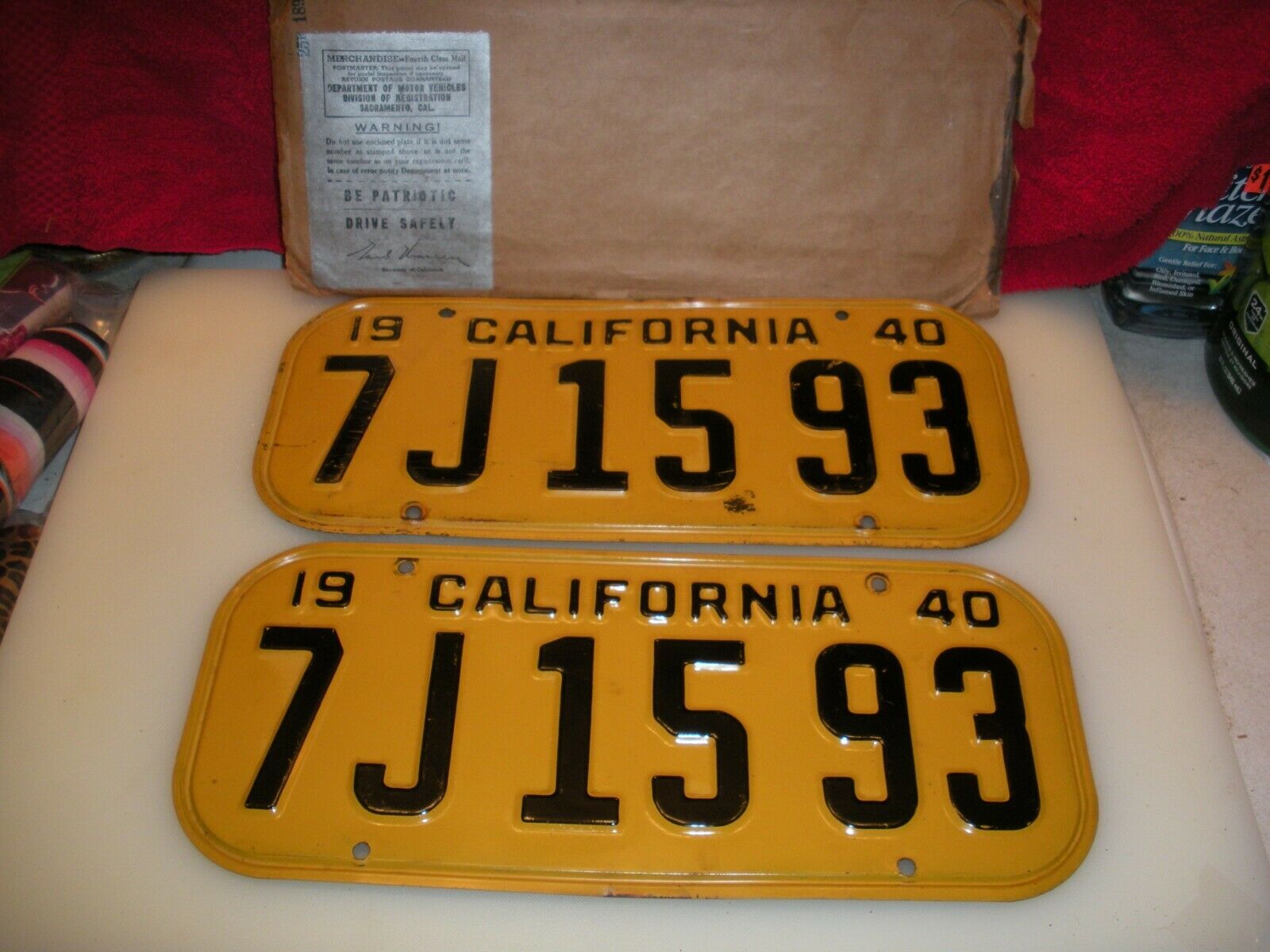 VINTAGE 1940 CALIFORNIA PAIR LICENSE PLATES YOM DMV CLEAR PLATES ...