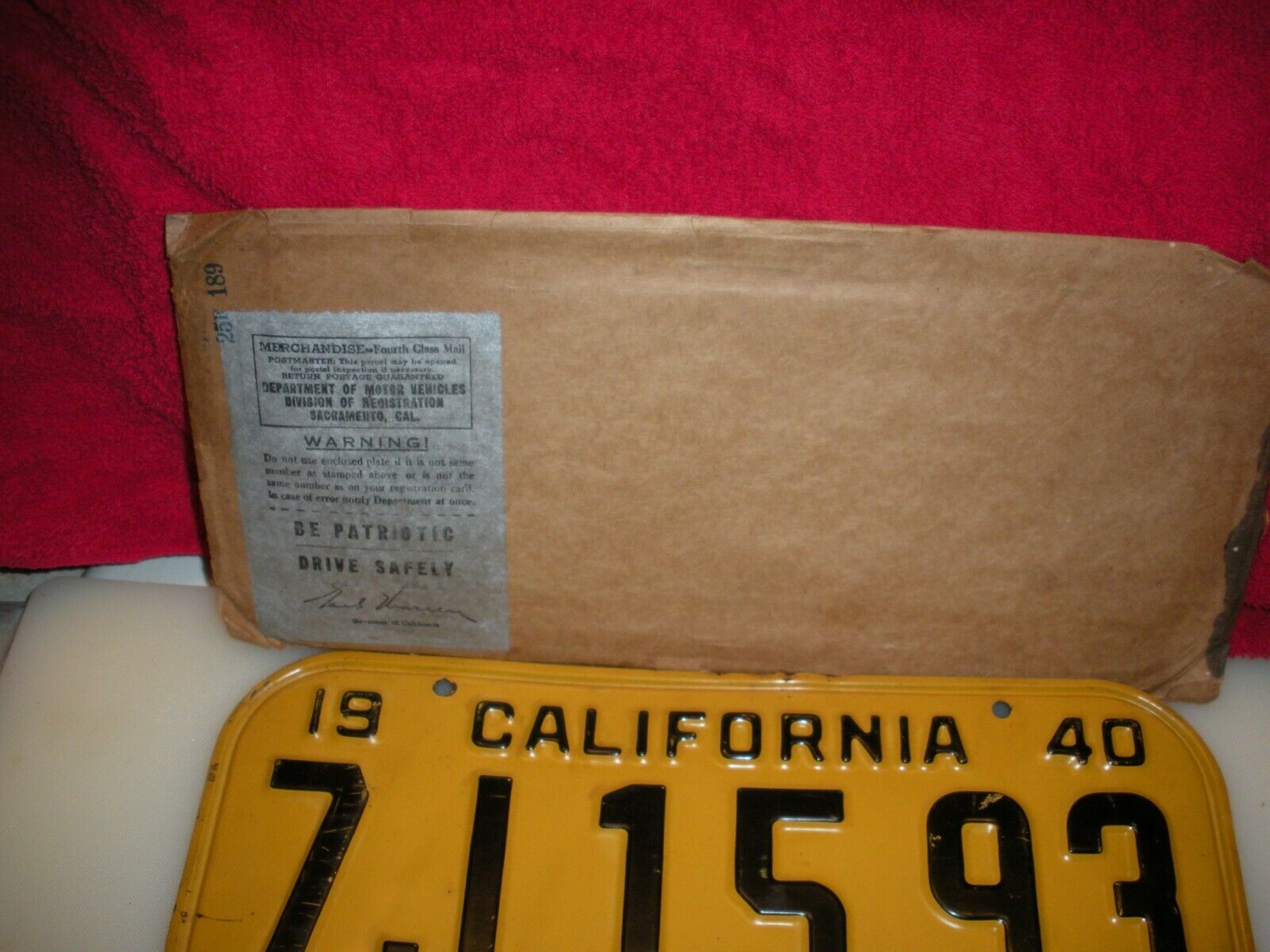 VINTAGE 1940 CALIFORNIA PAIR LICENSE PLATES YOM DMV CLEAR PLATES ...