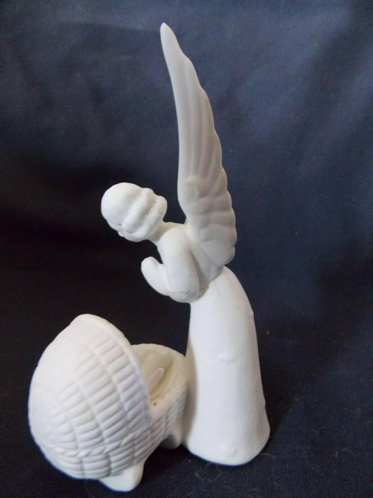 Angel Praying Over Baby In Cradle Bisque Figurine W Germany 5 " | #16590779