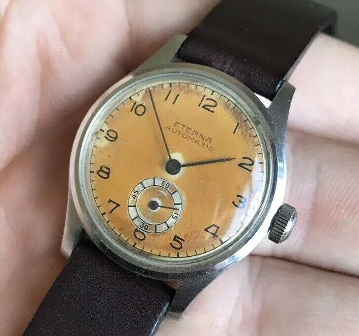 Rare Vintage Eterna Automatic Bumper Watch All Steel Tropical Gilt Dial ...
