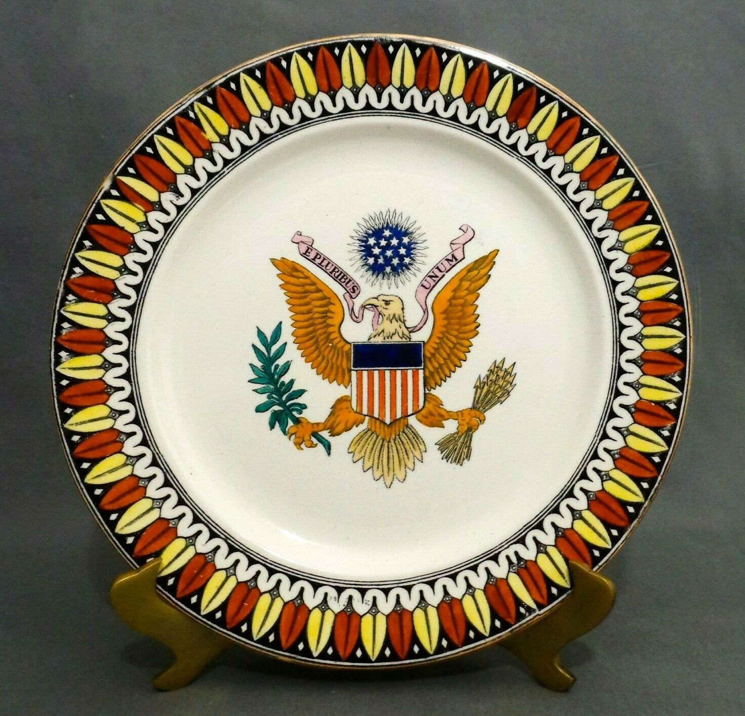 ADAMS TUNSTALL (UK) ANTIQUE E PLURIBUS UNUM EAGLE DEC PORCELAIN ...