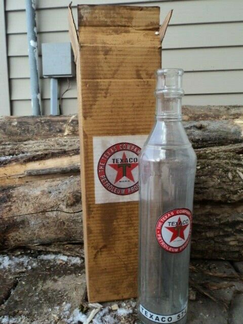 OLD TEXACO 574 MOTOR OIL BOTTLE QUART SIZED OIL JAR AND SPOUT WITH BOX ...