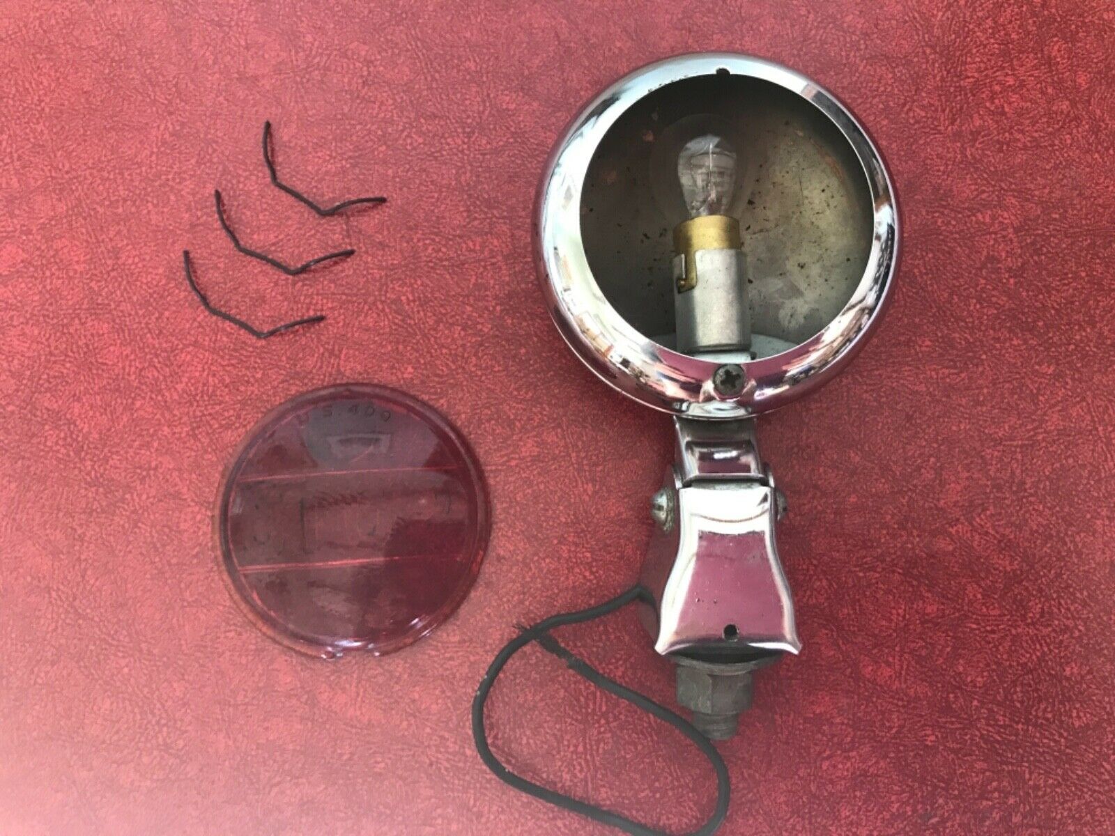 VINTAGE US PIONEER 400 RED GLASS “STOP” CHROME TAIL LIGHT HOT RAT ROD ...