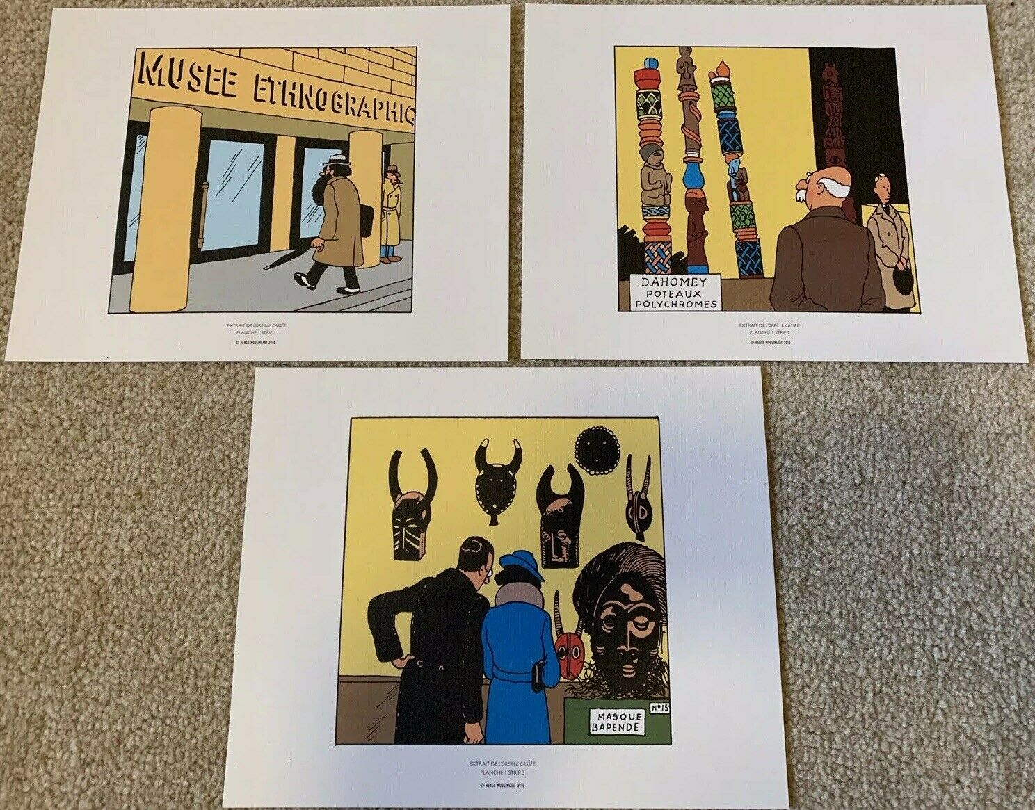 Set Of 3 Official Tintin Comic Strip Prints: Broken Ear Museum Herge ...