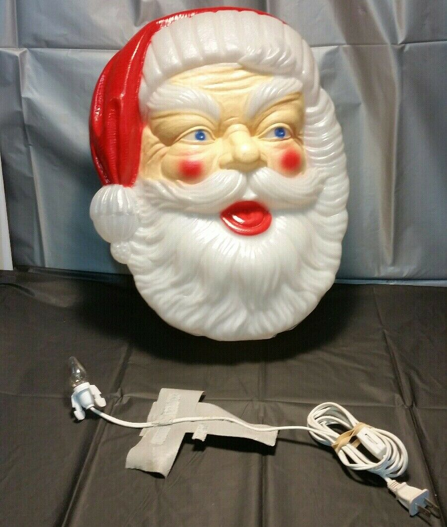 Vintage Santa Head Face Blow Mold Plastic Wall Hanging Light Up Made In ...