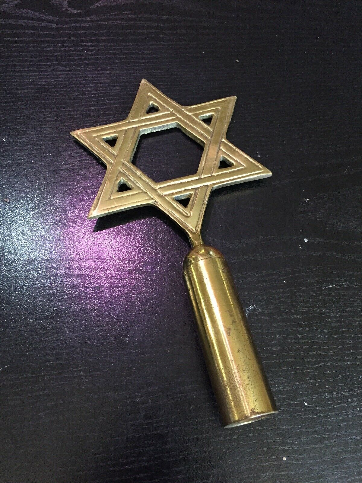 Vintage Solid Brass Jewish Star Of David Staff Top | #16497245