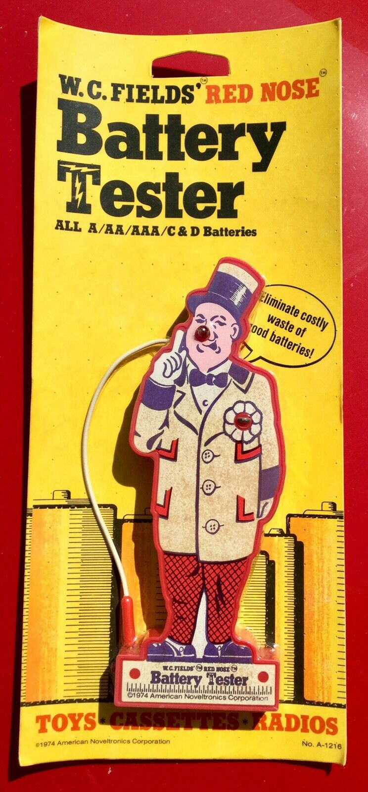 Vintage W. C. Fields Cartoon Red Nose Battery Tester In Package | #16468015