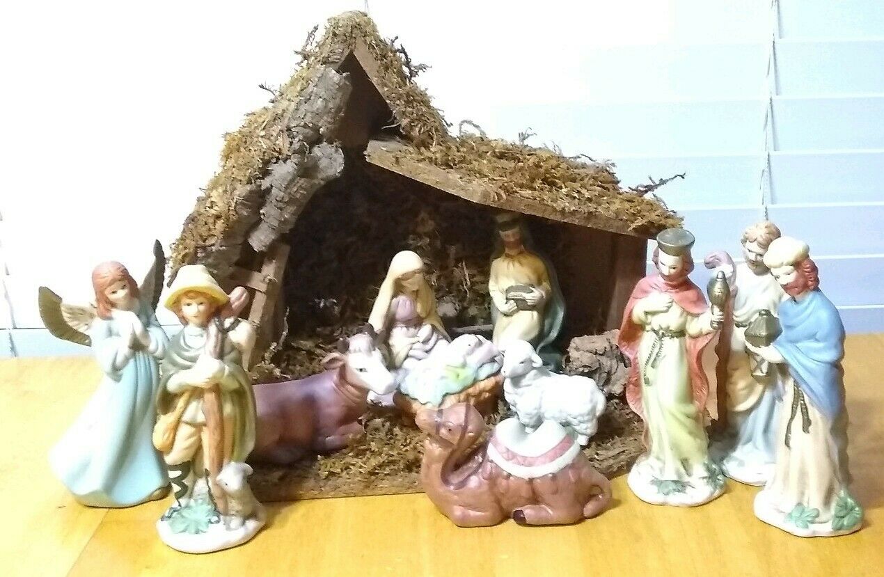 Vintage 12pc Wood Nativity Set Christmas Holiday Baby Jesus ...