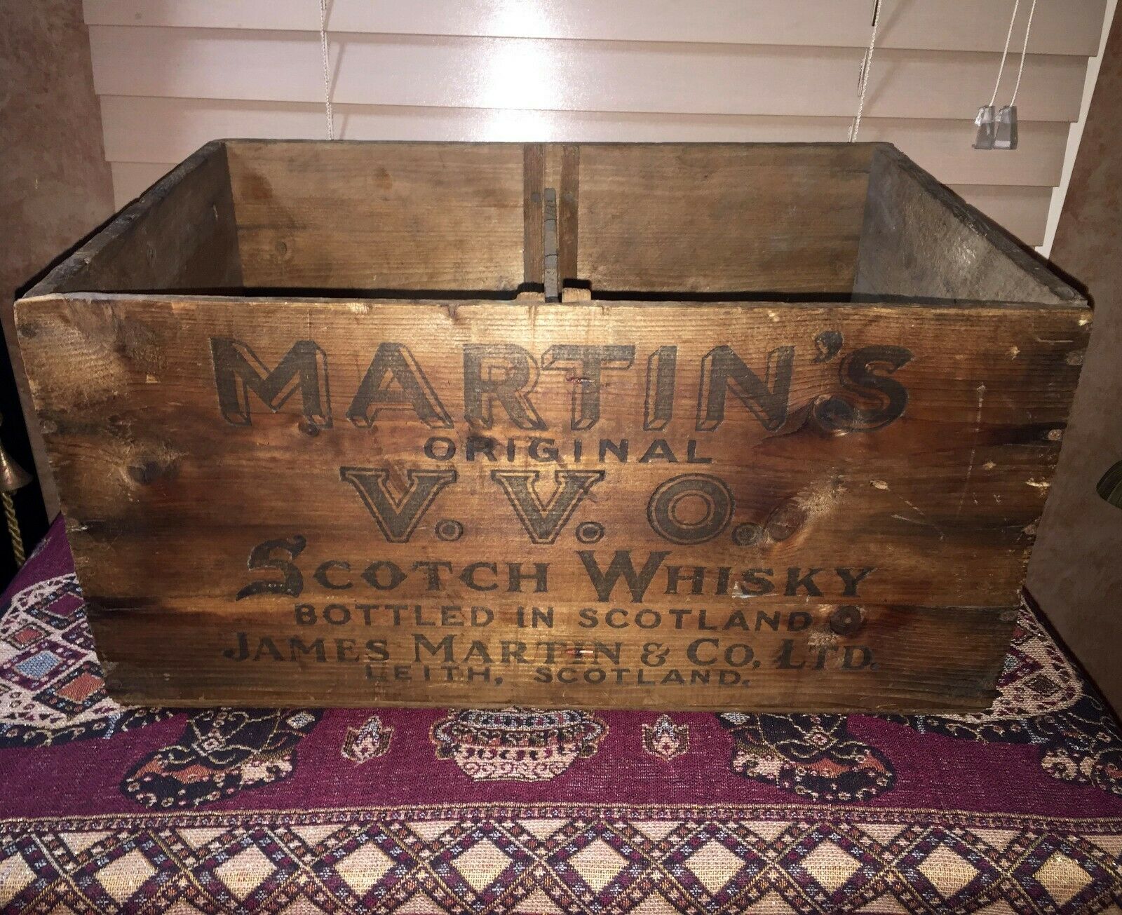 Vintage Scotch Whisky Wooden Crate MARTINS VVO Scotland W/Bottle Holder ...