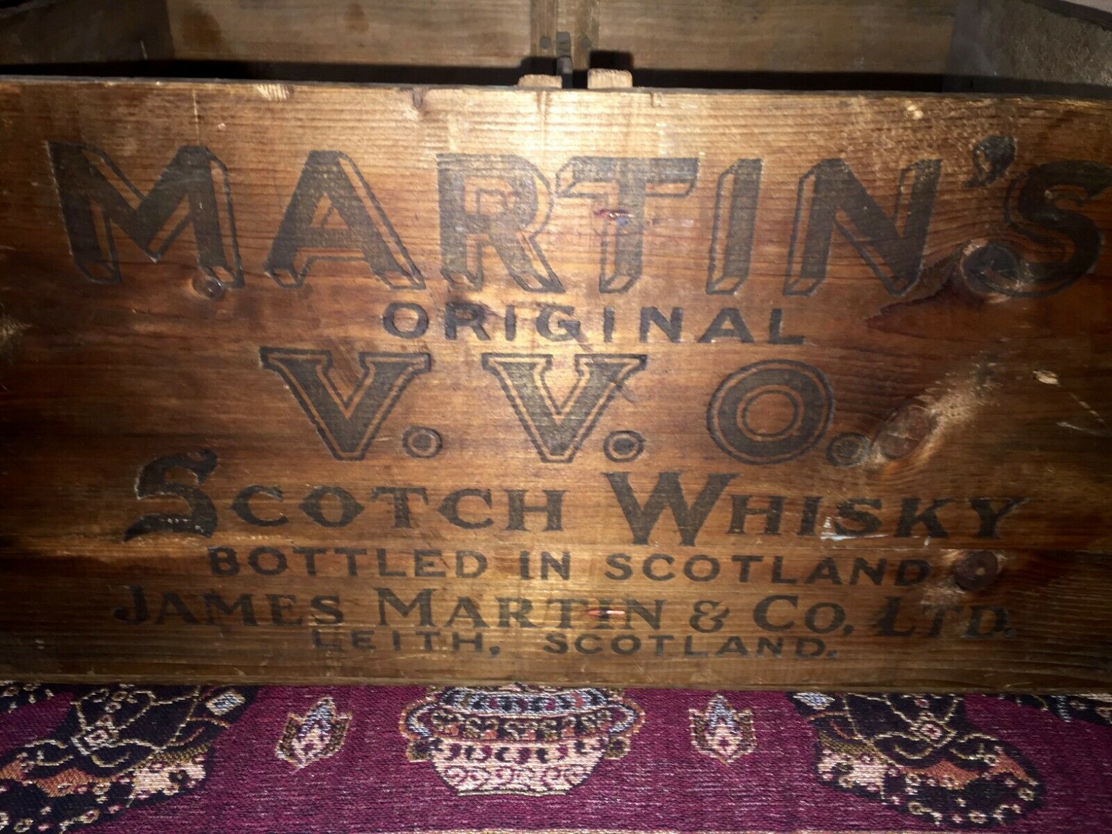Vintage Scotch Whisky Wooden Crate MARTINS VVO Scotland W/Bottle Holder ...