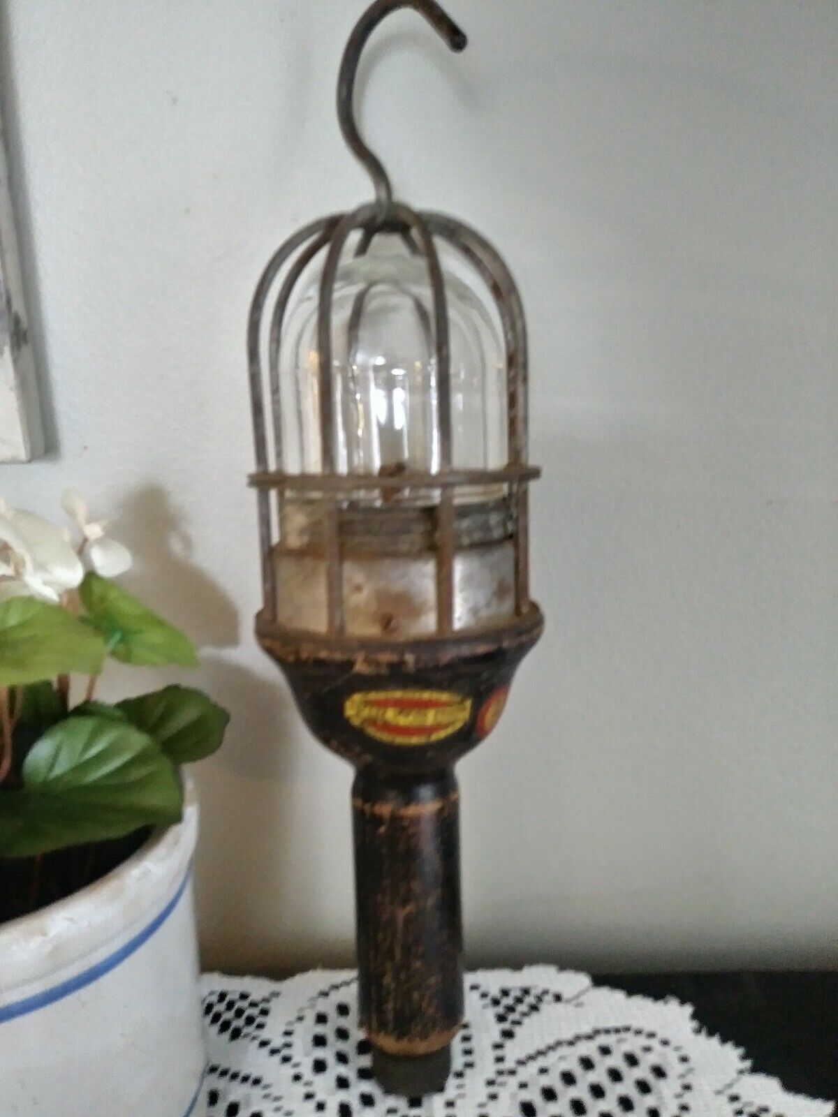 Vintage McGill Mfg WOODEN HANDLE Industrial Drop Light Steampunk ...