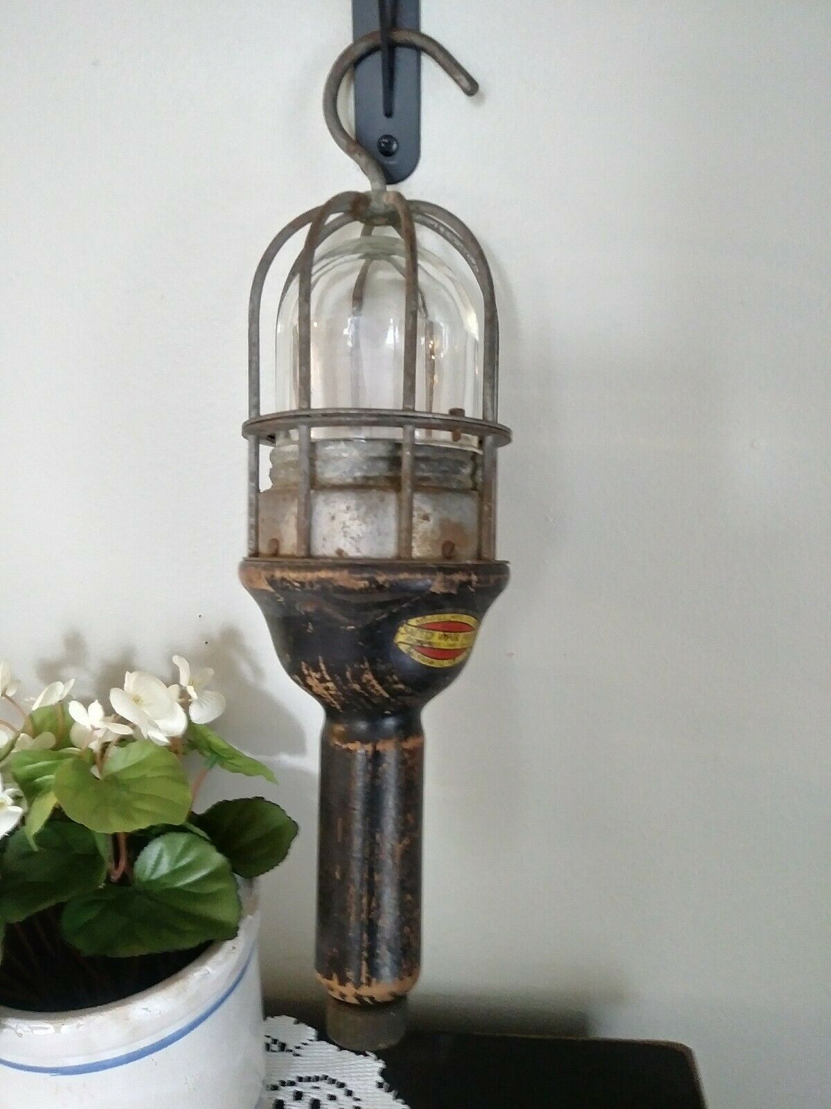 Vintage McGill Mfg WOODEN HANDLE Industrial Drop Light Steampunk ...