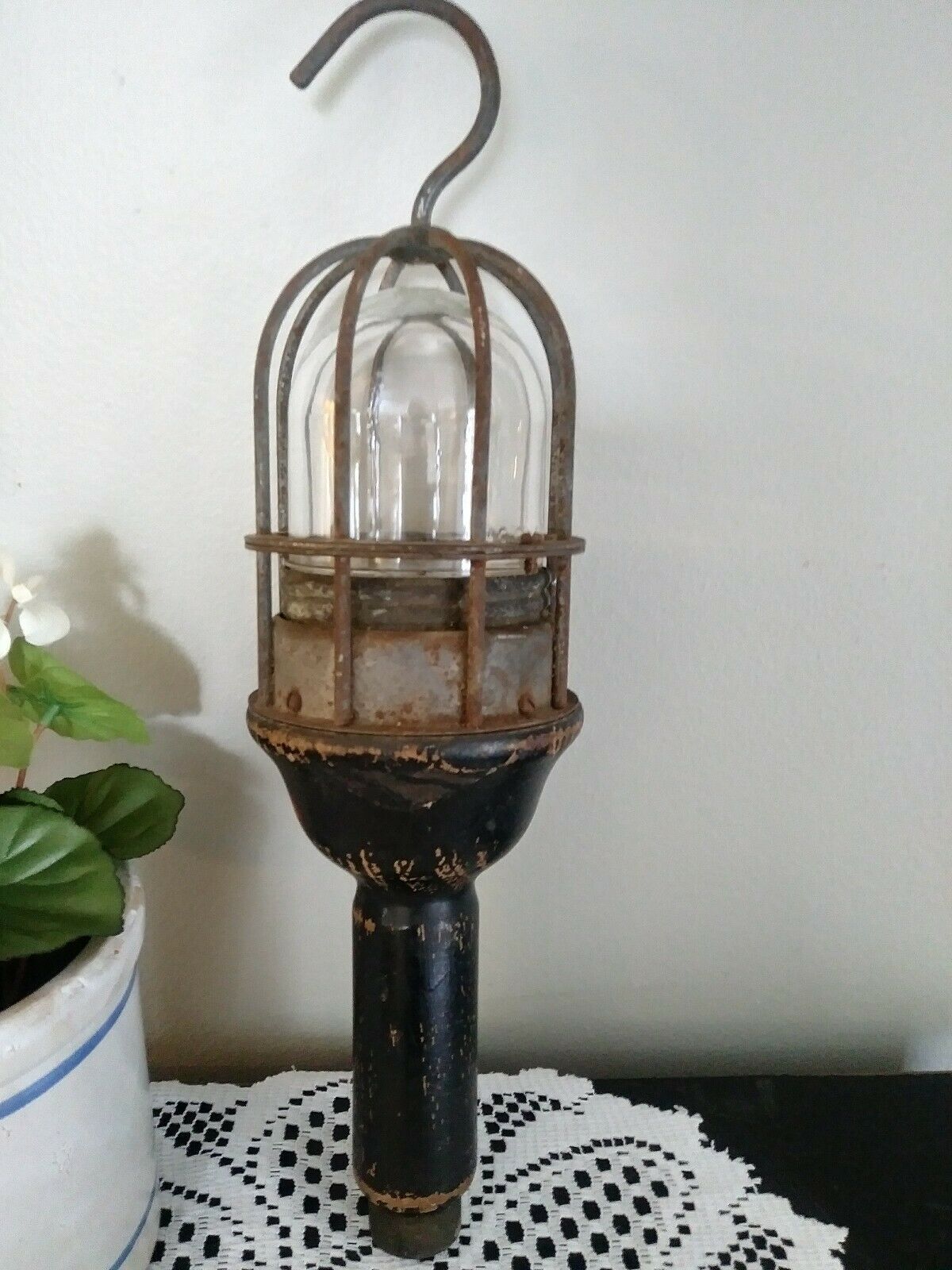 Vintage McGill Mfg WOODEN HANDLE Industrial Drop Light Steampunk ...