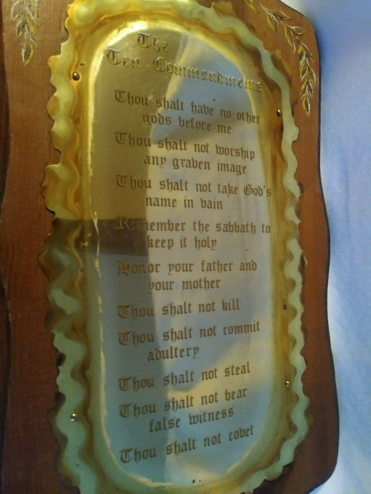 Vintage The Ten Commandments Wooden Plaque | #16450666