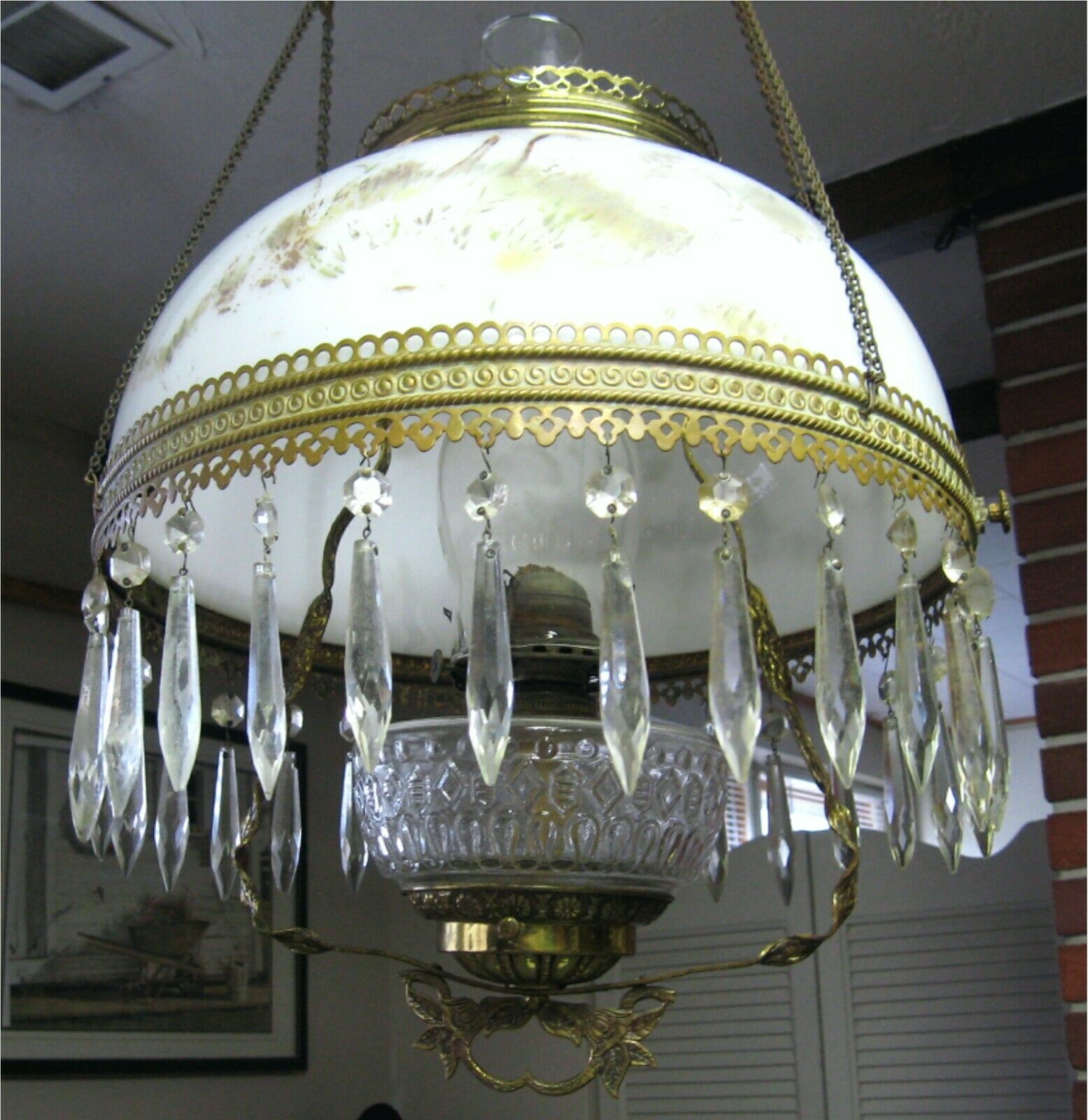 Antique VICTORIAN RETRACTABLE HANGING OIL LAMP | #16420594