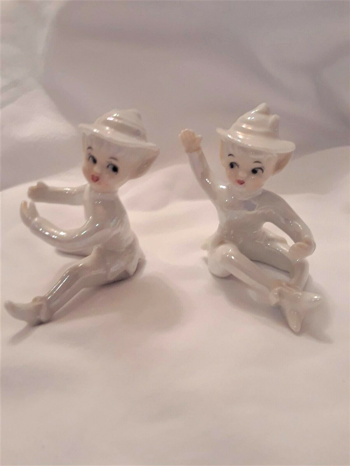 Vintage LEFTON Japan White Pixie Elf Figurines Pearl Iridescent Set Of ...