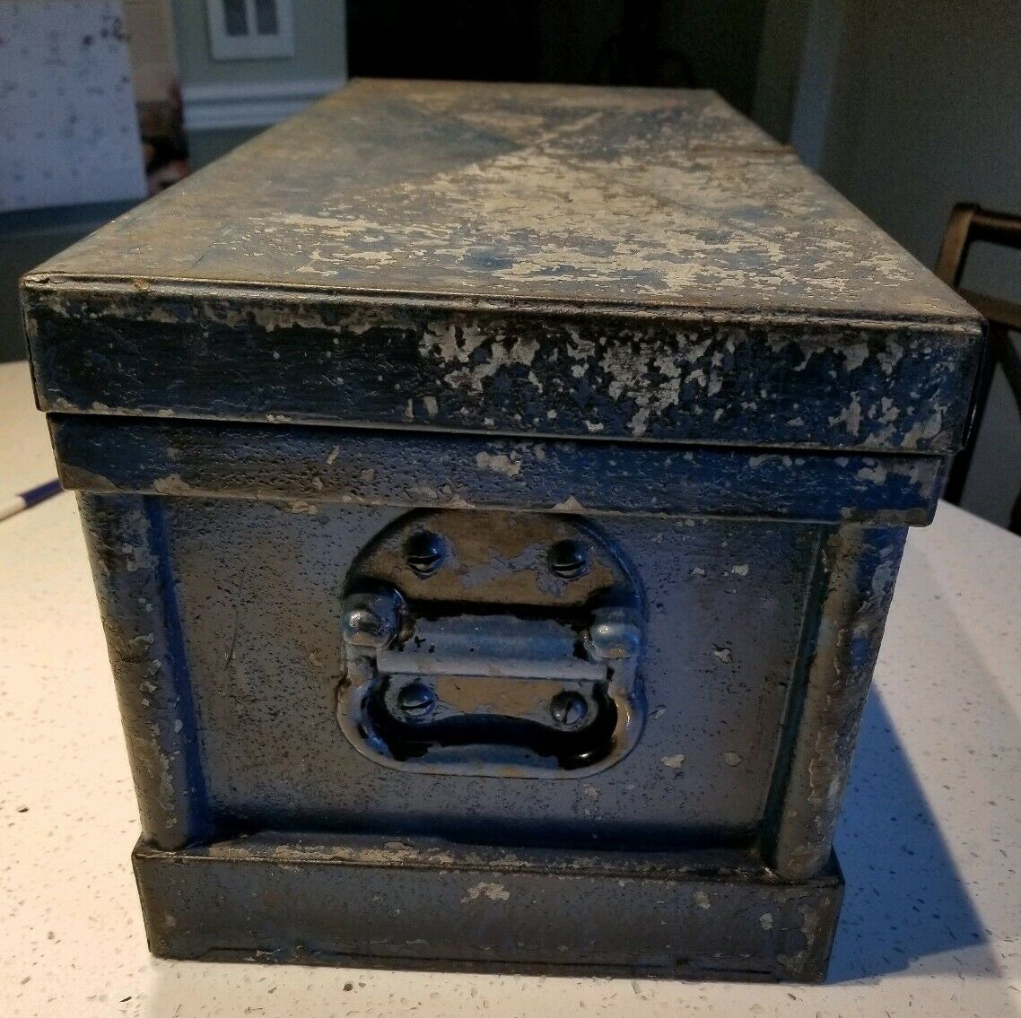 Vintage METAL TOOL BOX Galvanized Steel ☆ Strong Box ☆ Chest W Handles ...