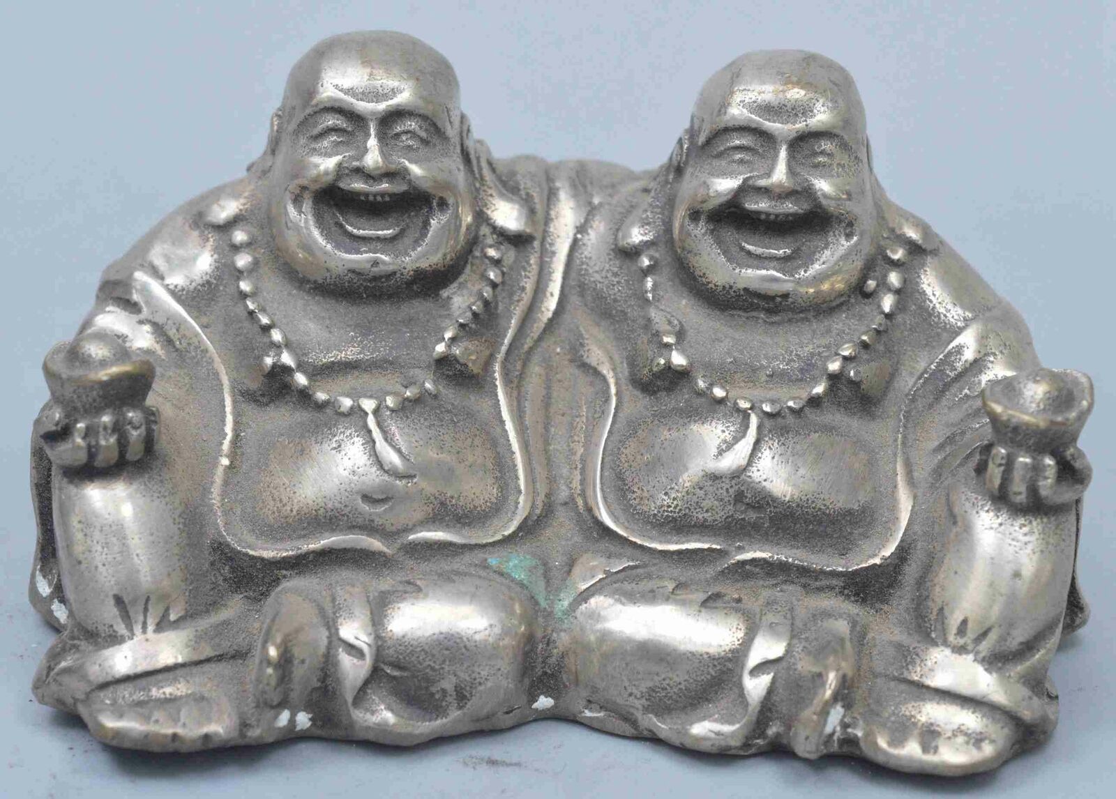 Collectable China Handwork Miao Silver Carve Two Smile Buddha Souvenir ...
