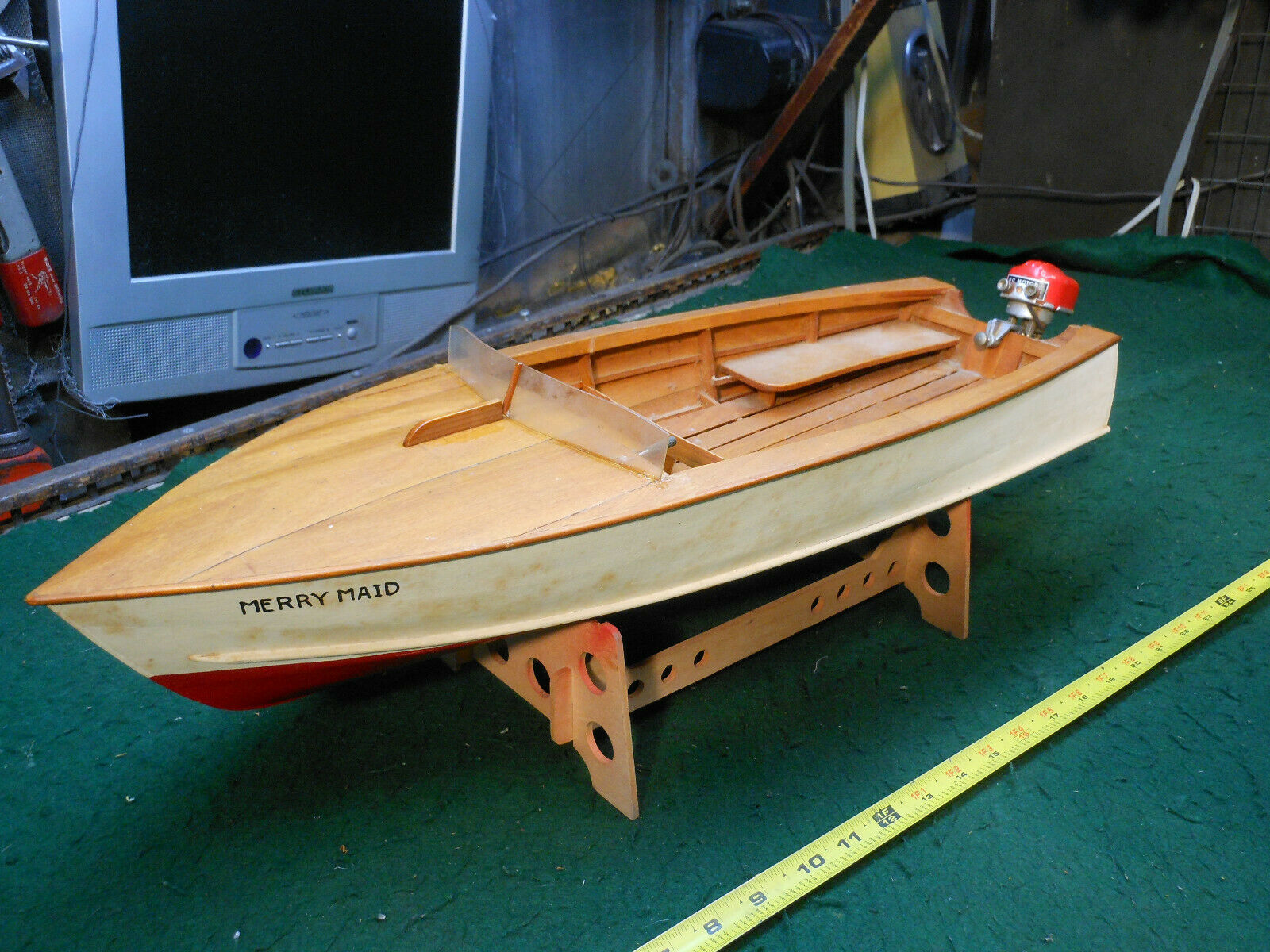 VINTAGE TOY BOAT MODEL WOOD TOY ELECTRIC MOTOR Japan OLD EARLY | #16393911