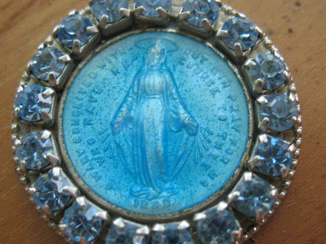 Vintage VIRGIN MARY BLUE ENAMEL Rhinestones Religious Ornate Medal ...