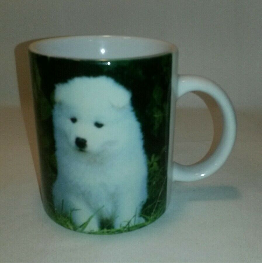 White Samoyed Puppy Dog Ceramic Coffee Mug/Cup W/ DOG INFOMATION F/S ...