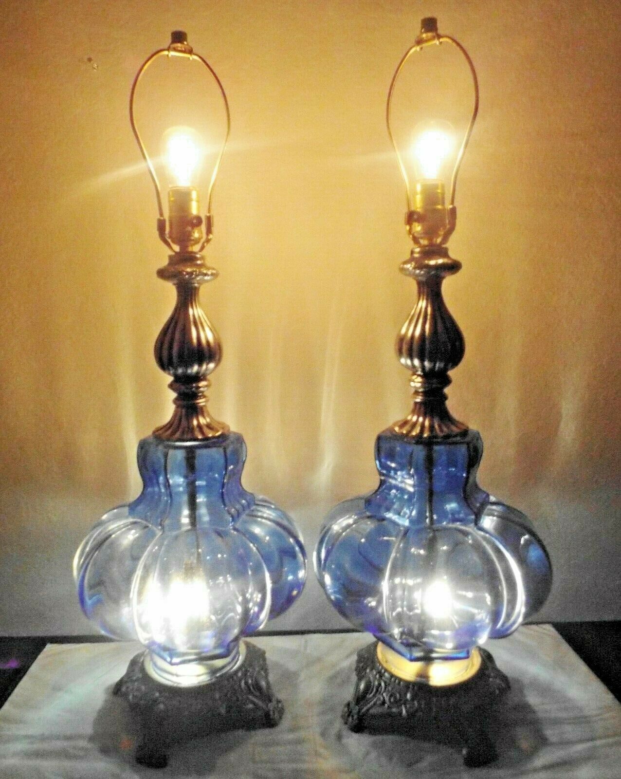 GONE WITH THE WIND A VINTAGE 3 - WAY FANCY BLUE GLASS HURRICANE TABLE ...