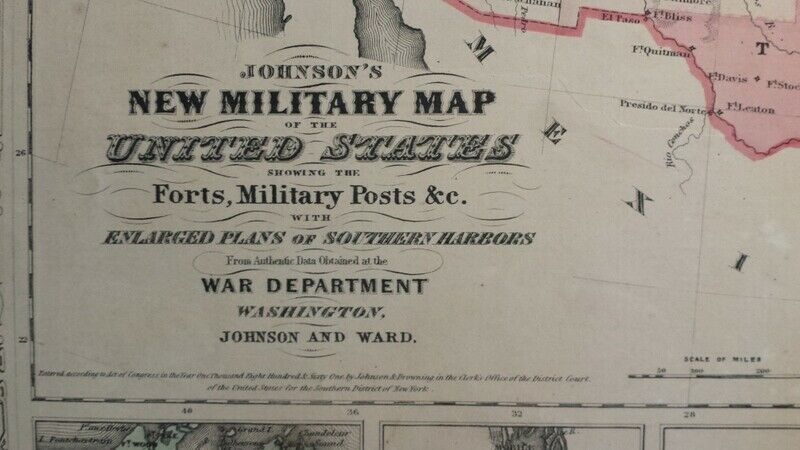 1861 Johnson ' S Military Map Of US Forts, Military Posts Map Civil War ...