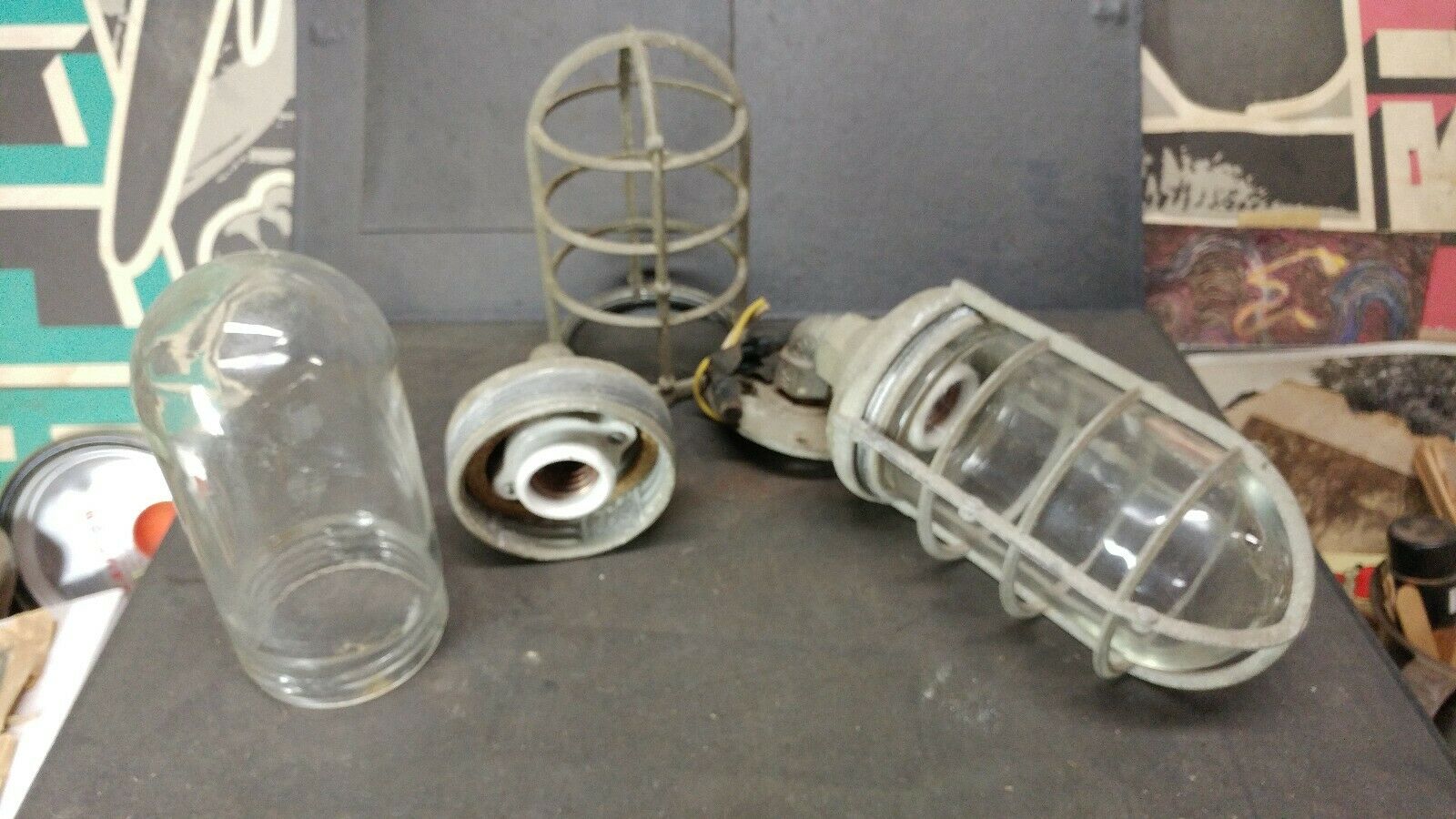 Vintage Two Explosion Proof Light Fixtures Cage Guard And Dome | #16287053