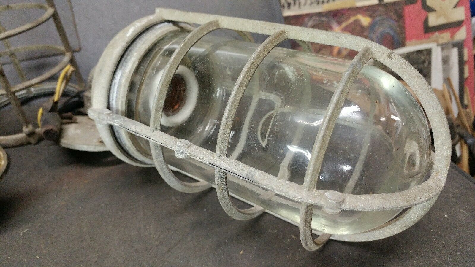 Vintage Two Explosion Proof Light Fixtures Cage Guard And Dome | #16287053