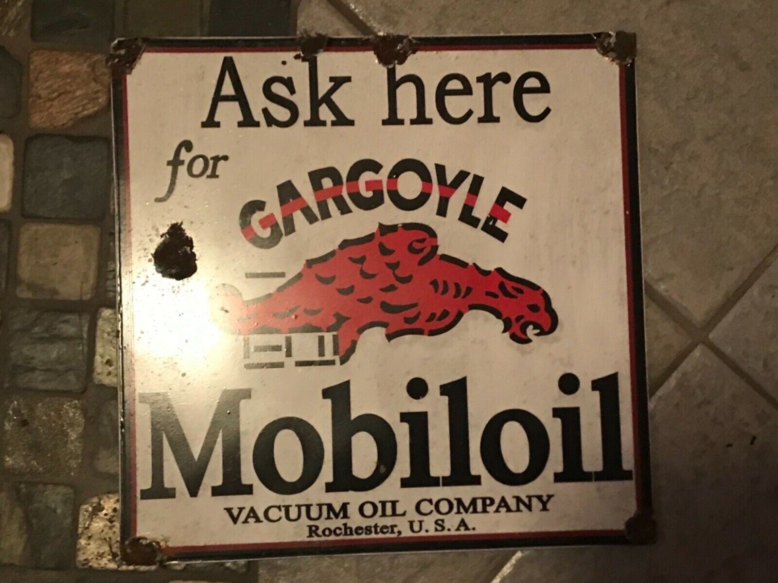 Antique Style - Vintage Look Mobil Gargoyle Oil Dealer Gas Pump Plate ...