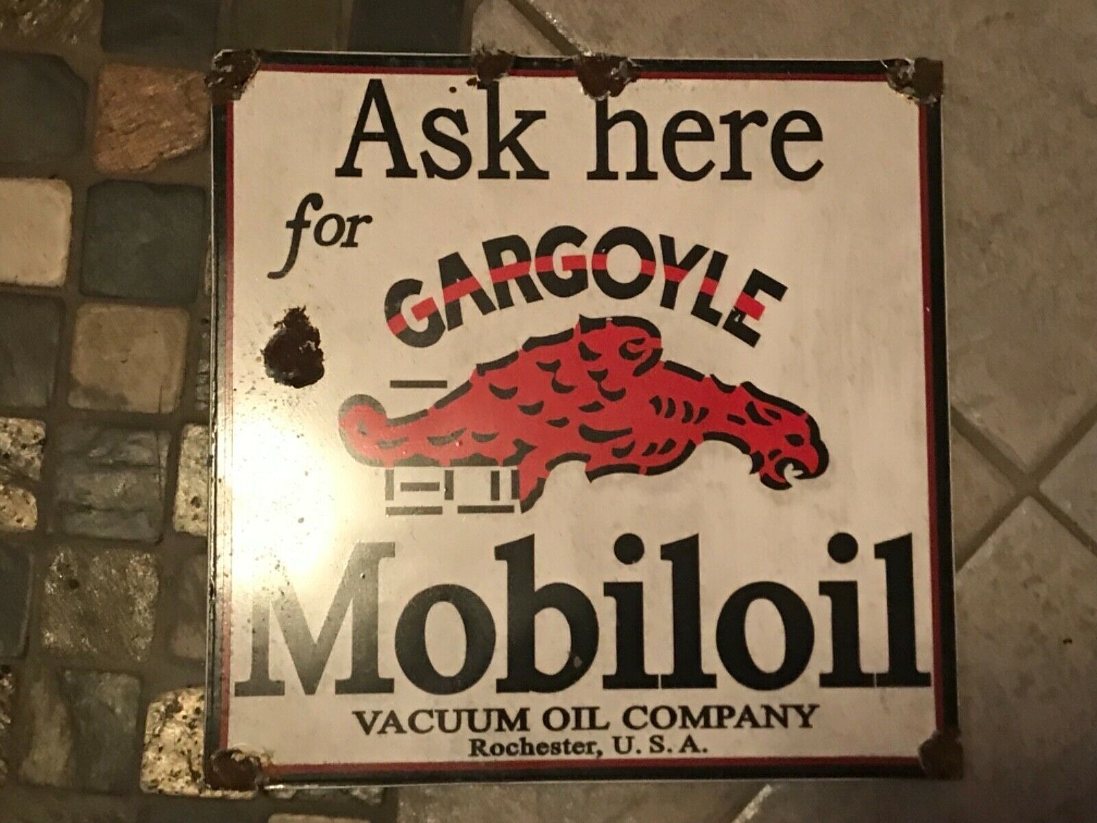Antique Style - Vintage Look Mobil Gargoyle Oil Dealer Gas Pump Plate ...
