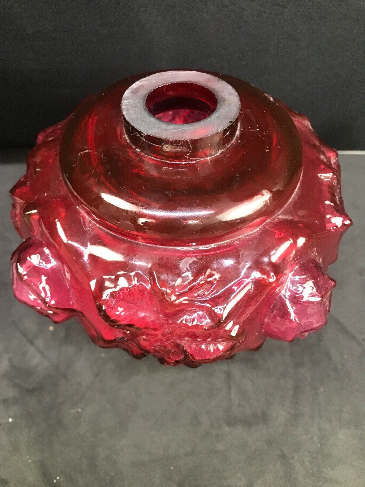 Fenton Cranberry Glass Puffy Rose Lamp Base Font Part | #16220801
