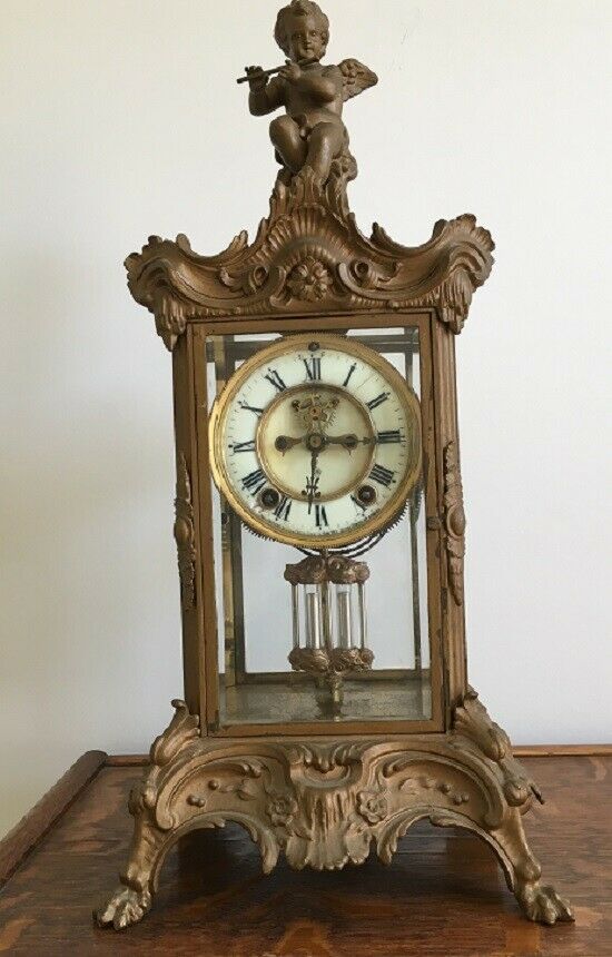 Ansonia Antique Ornate Bronze Mantle Clock With Cast Scroll Work ...