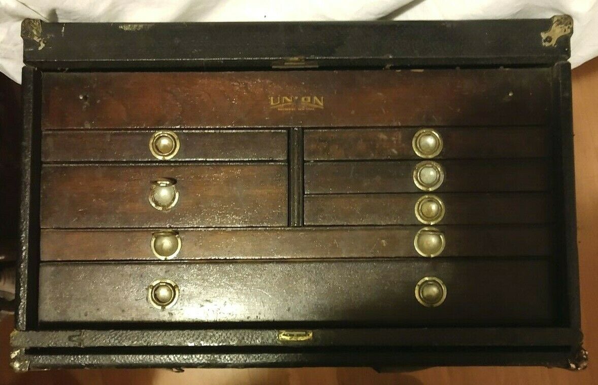 Vintage Union Oak Wood Machinist Tool Box Chest 7 Drawers Complete ...
