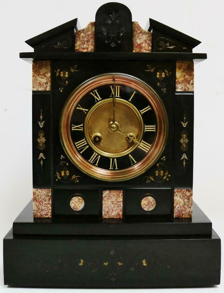 Antique French 8 Day Engraved Slate & Marble Architectural Striking ...