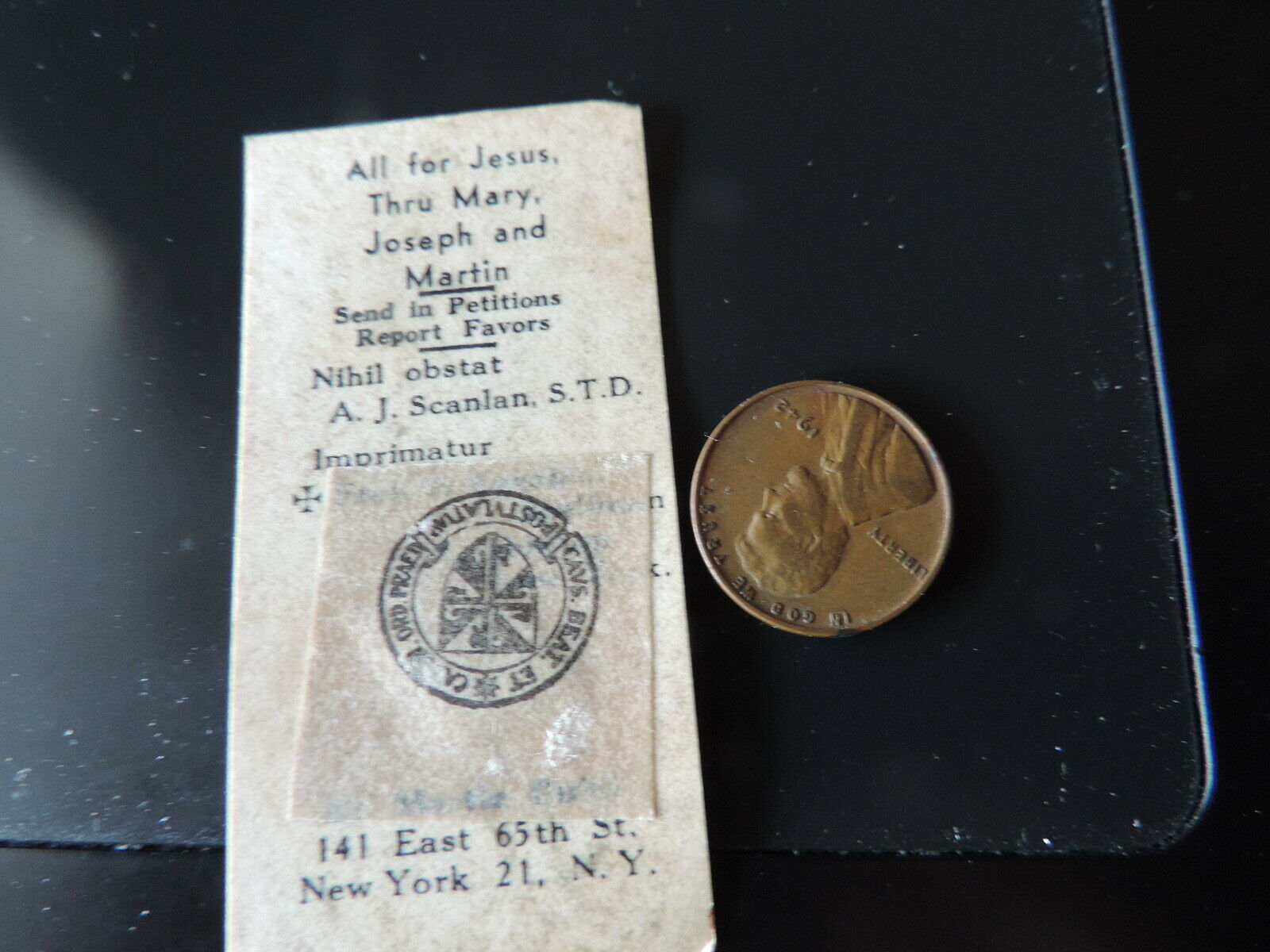 Catholic Relic On Holy Card Blessed Martin De Porres O. P Linen Laid On ...