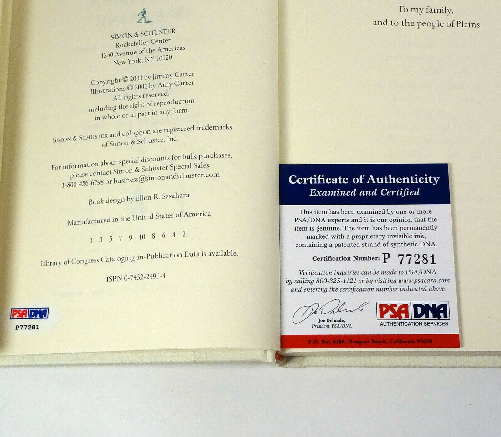 President Jimmy Carter Signed Christmas In Plains HC Book Proof PSA/DNA ...