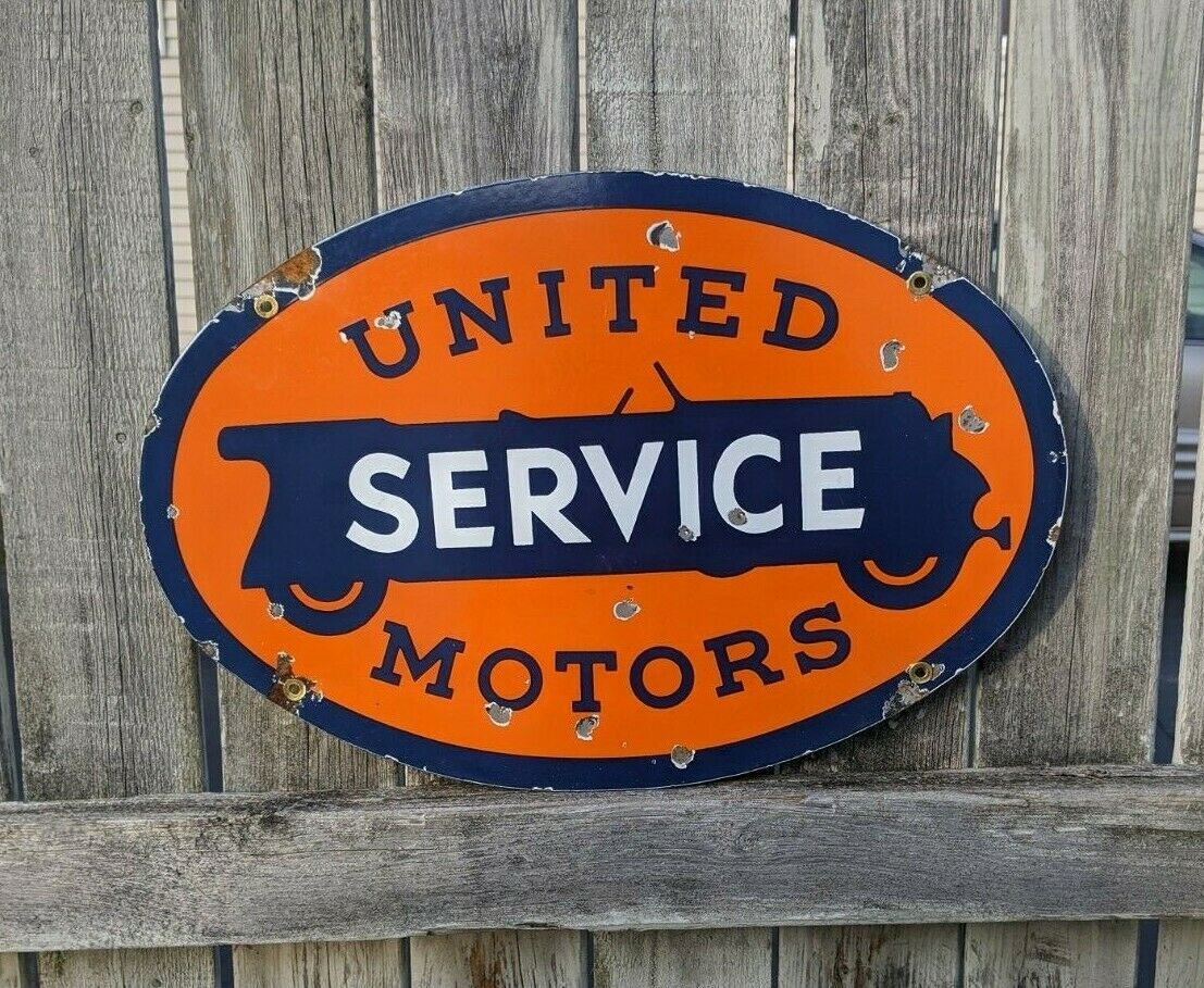 UNITED MOTORS Porcelain Sign Service Sales Dealer Gas Oil Car Station ...