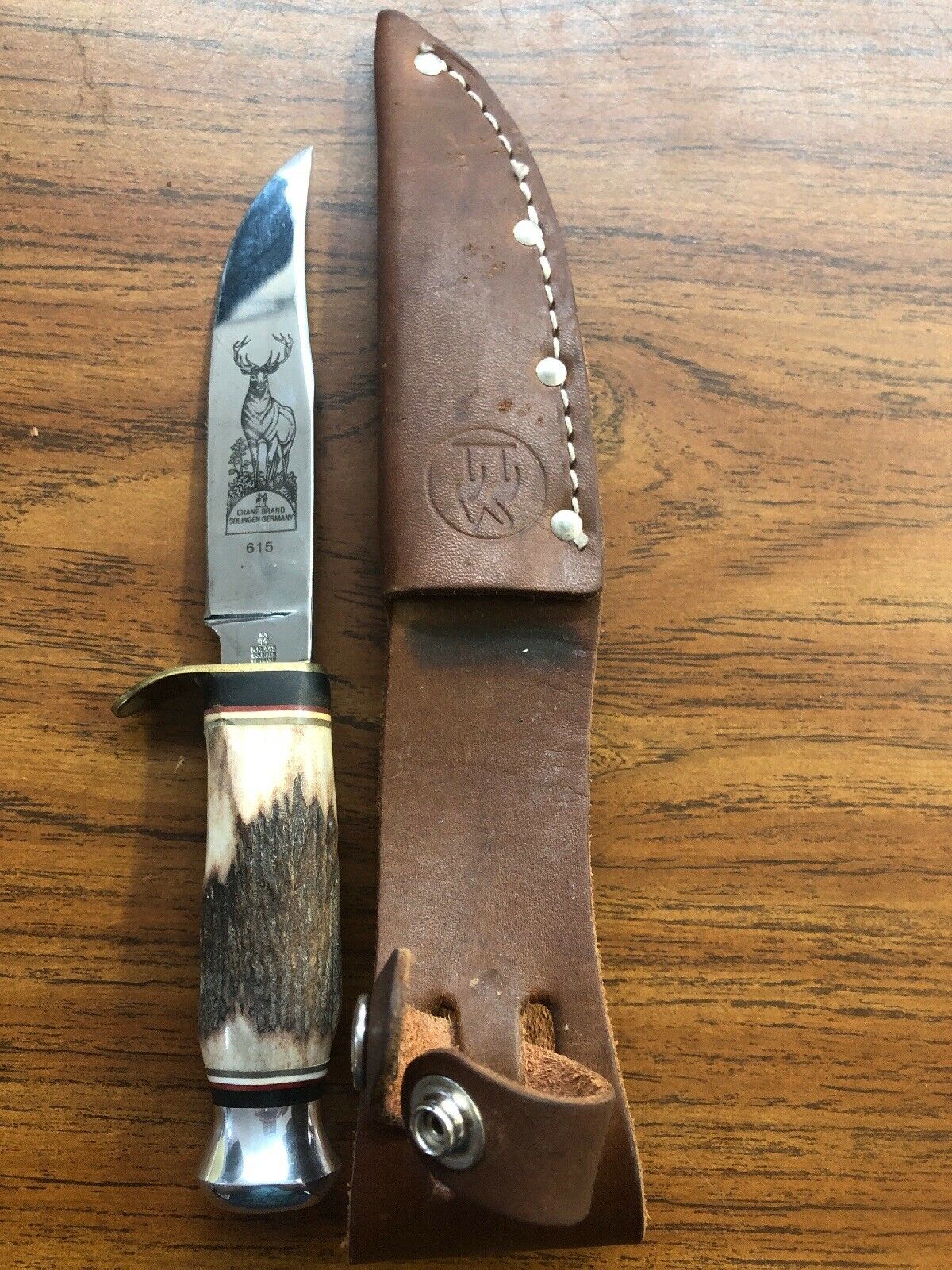 Vintage Kissing Crane Germany 615 Fixed Blade Hunting Knife Stag Handle ...